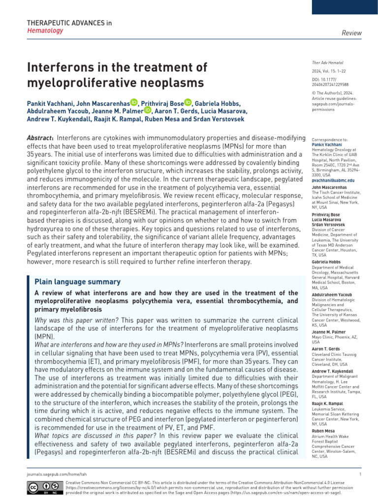 Interferons in The Treatment of Myeloproliferative Neoplasms | PDF ...