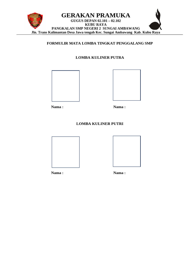 Formulir Lomba Pramuka SMP Kubu Raya | PDF