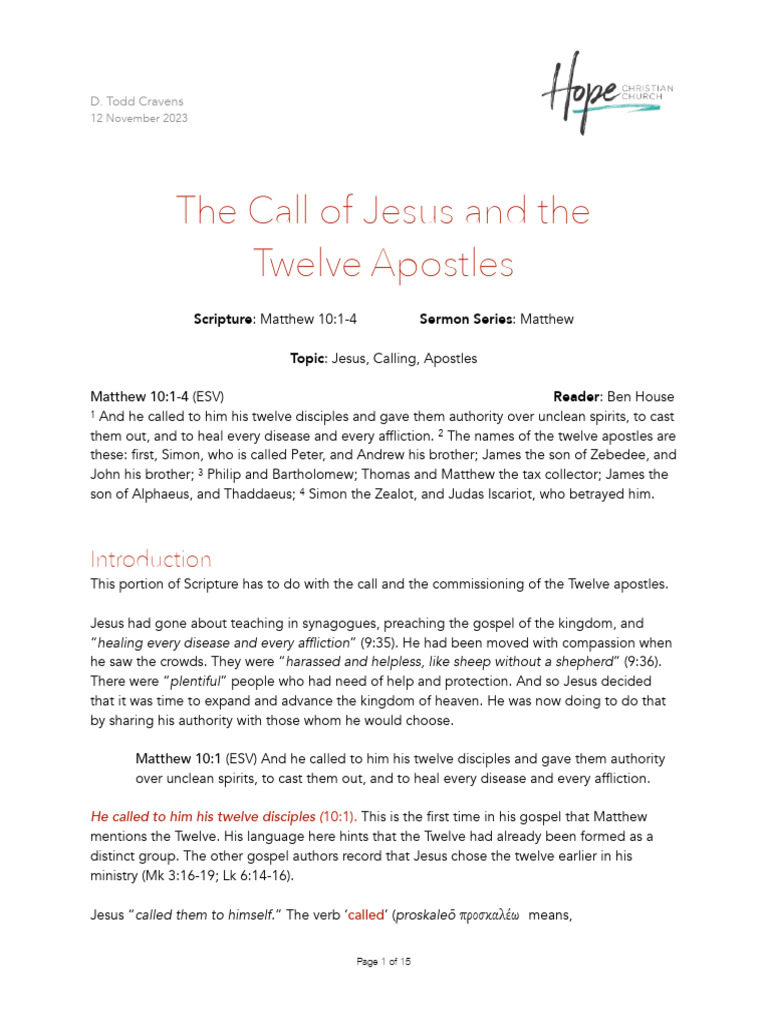 The Call of Jesus and The Twelve Apostles 091353 | PDF | John The ...