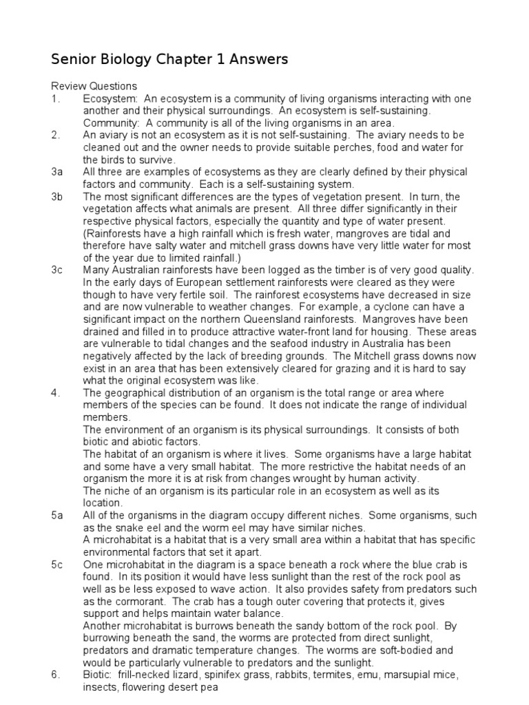 Senior Biology Chapter 1 Answers | PDF | Habitat | Mangrove