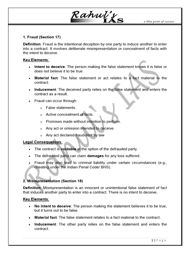 Difference Between Fraud and Misrepresentation | PDF ...
