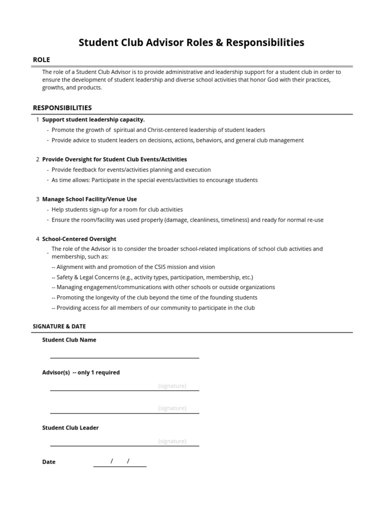 Student Club Advisor Roles & Responsibilities - Advisor - Roles ...