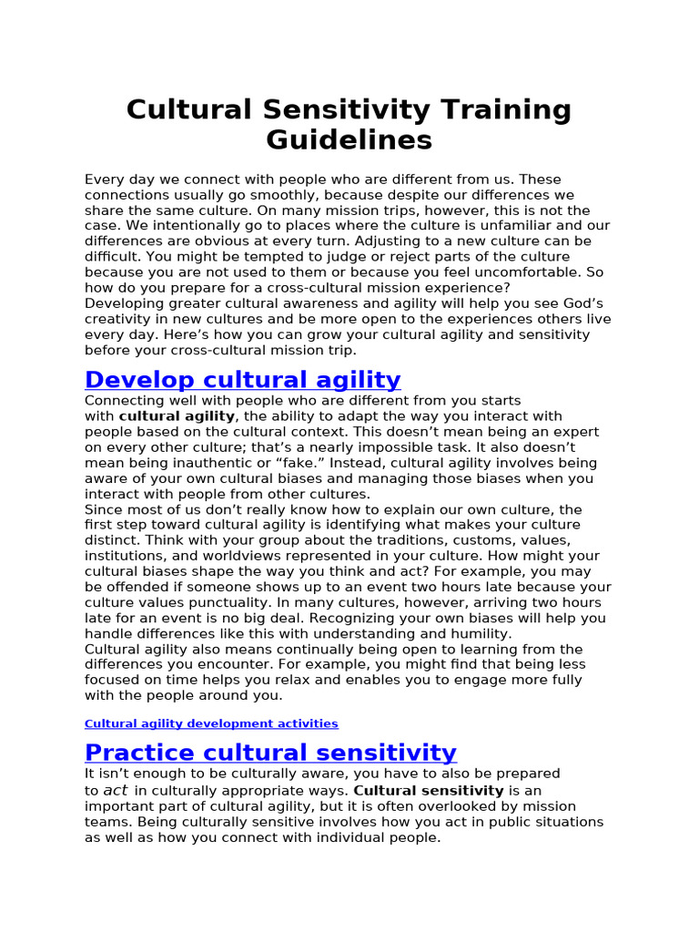 Cultural Sensitivity Training Guidelines | PDF | Psychology ...