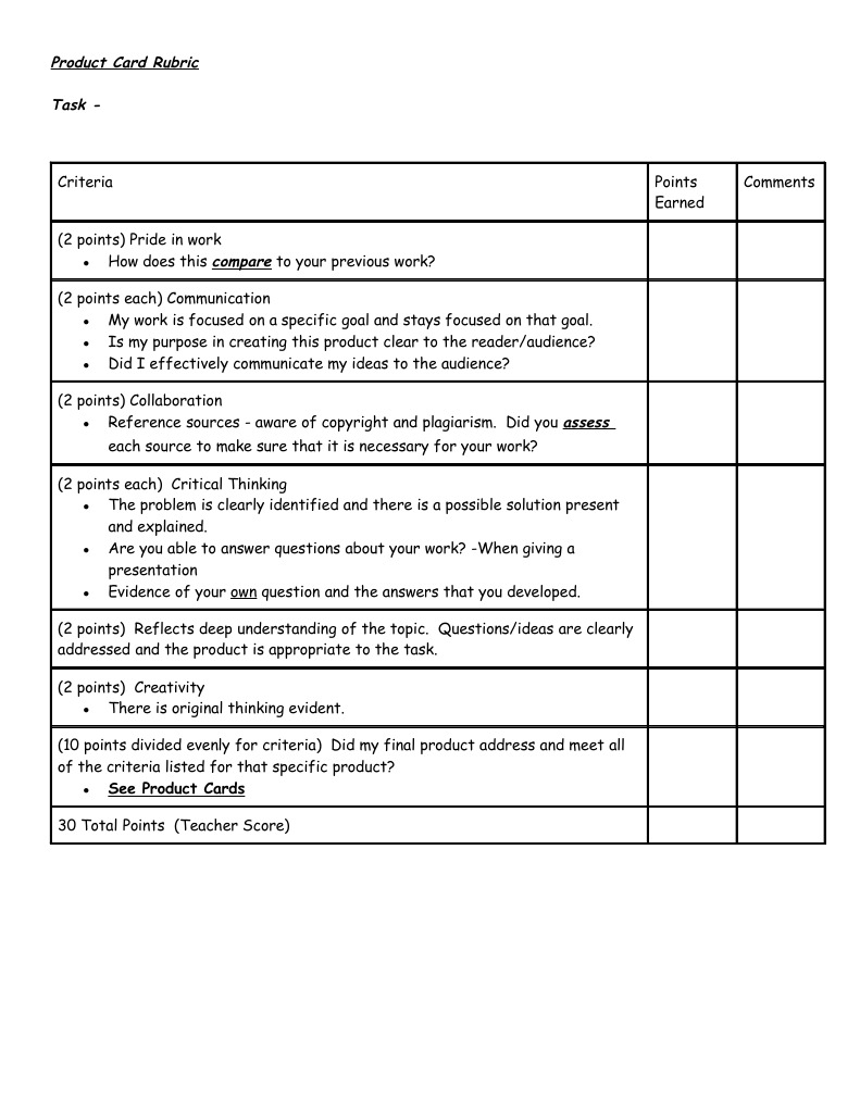 Product Card Rubric Task | PDF