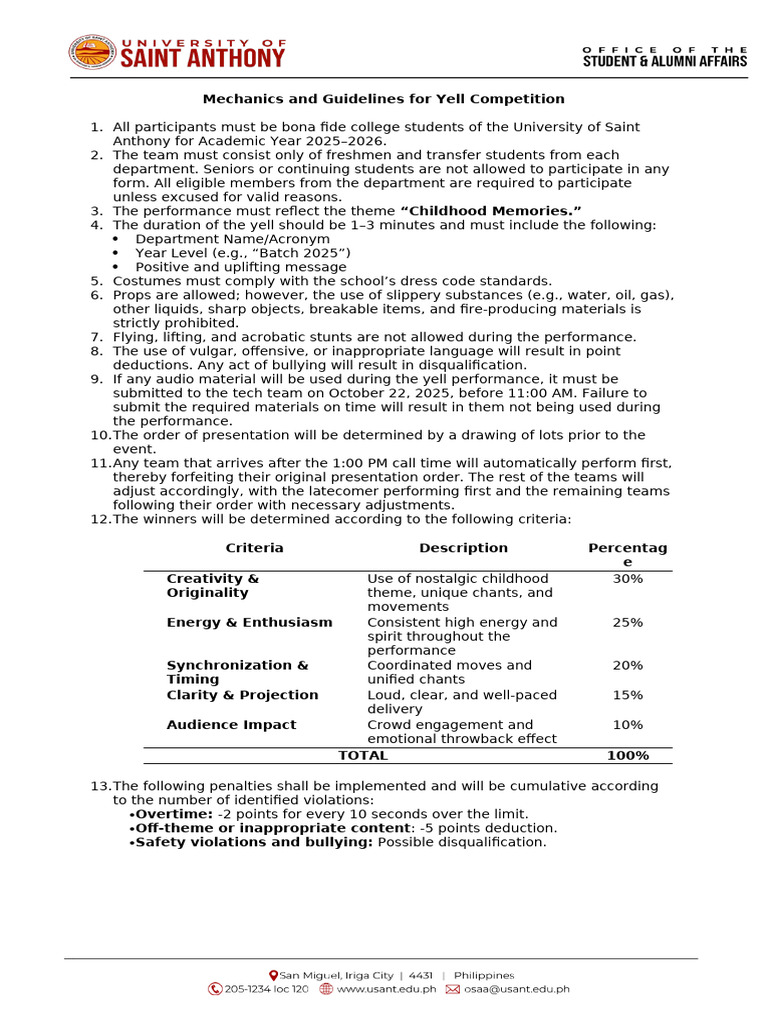 Yell Competition Mechanics and Guidelines | PDF
