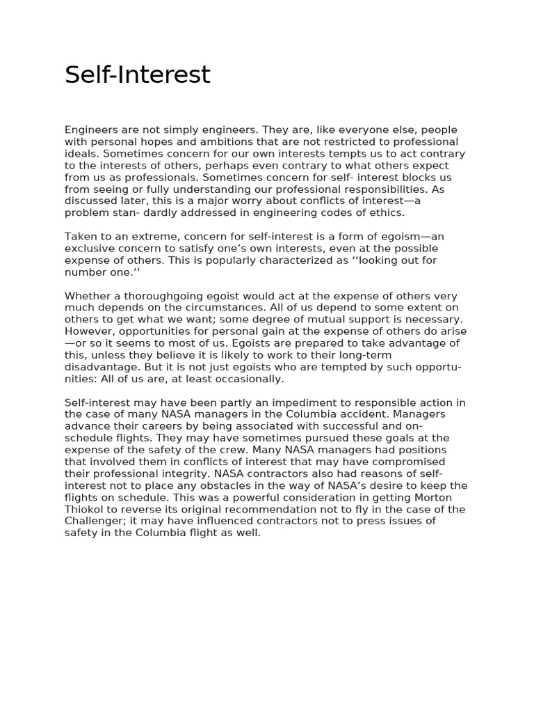 The Impact of Self-Interest in Engineering | PDF