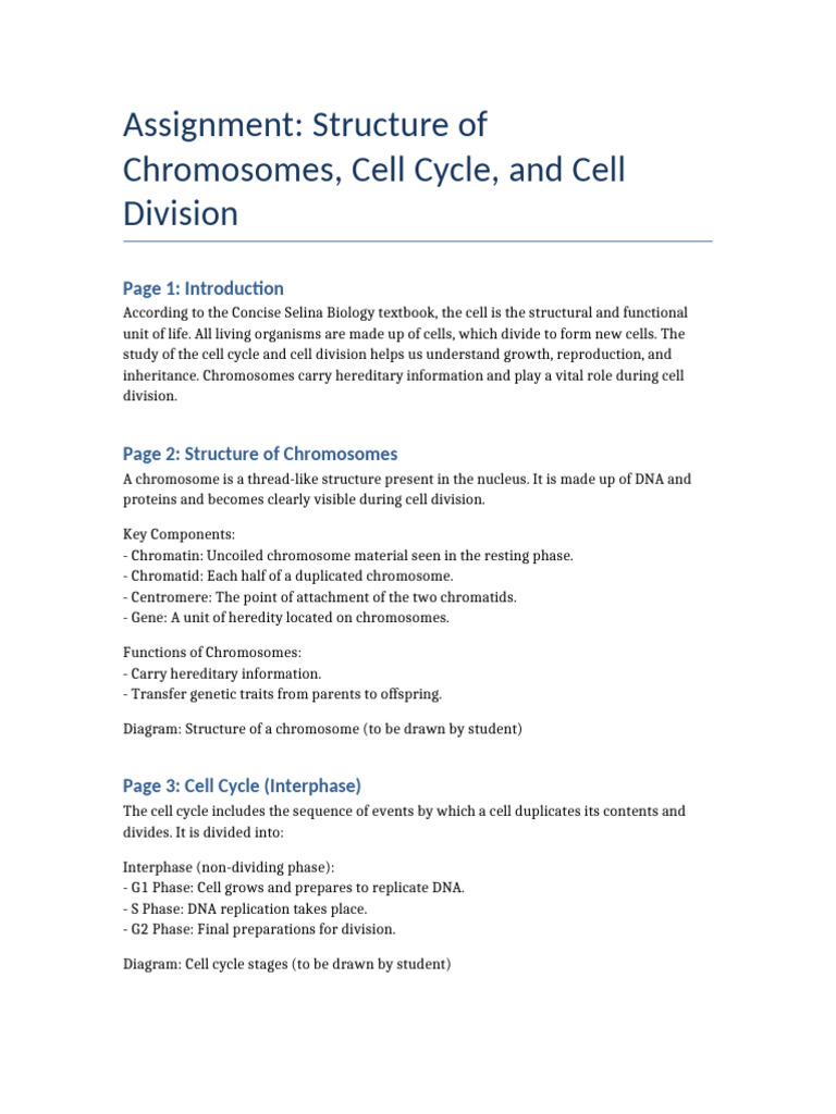 Cell Division Assignment Overview | PDF | Meiosis | Chromosome