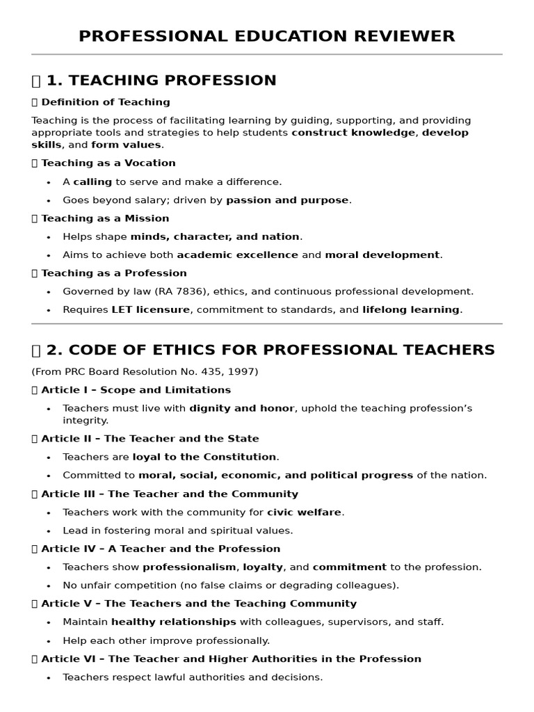 Professional Education Reviewer Guide | PDF | Educational Assessment ...