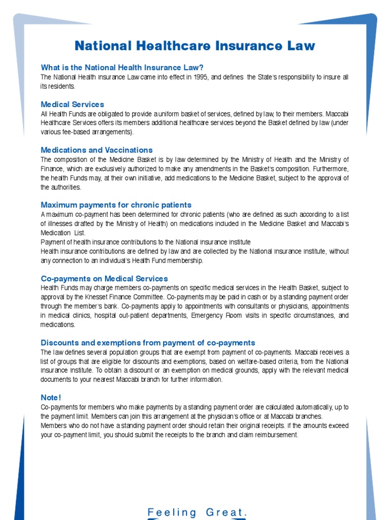 Maccabi National Health Insurance Law Intro | PDF | Health Care | Insurance