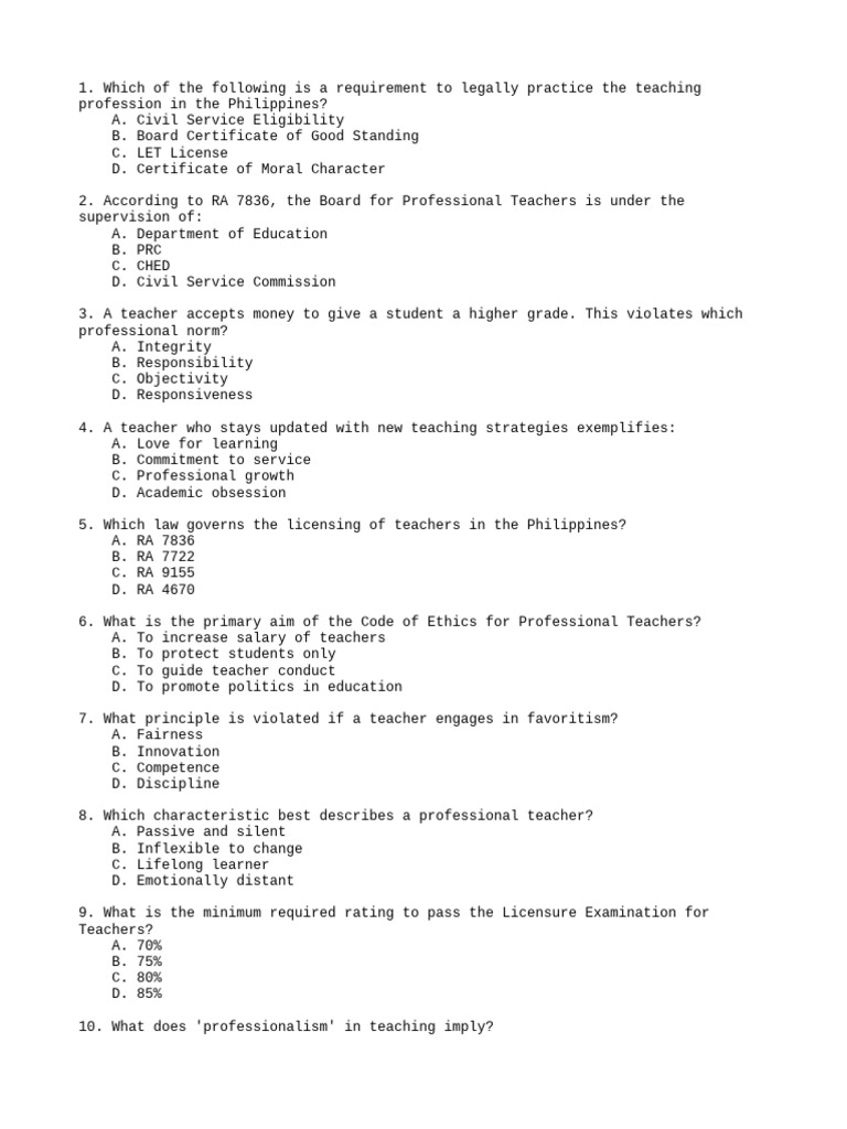 LET Mock Exam 100 Items Full | PDF | Teachers | Profession