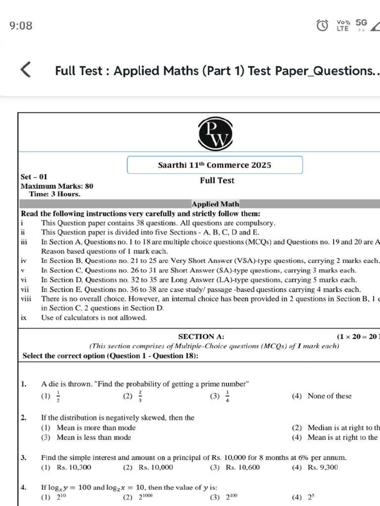 Applied Maths Test Paper | PDF