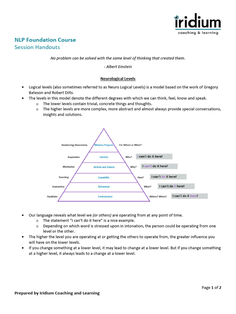 Understanding Neurological Levels in NLP | PDF | Neuro Linguistic ...