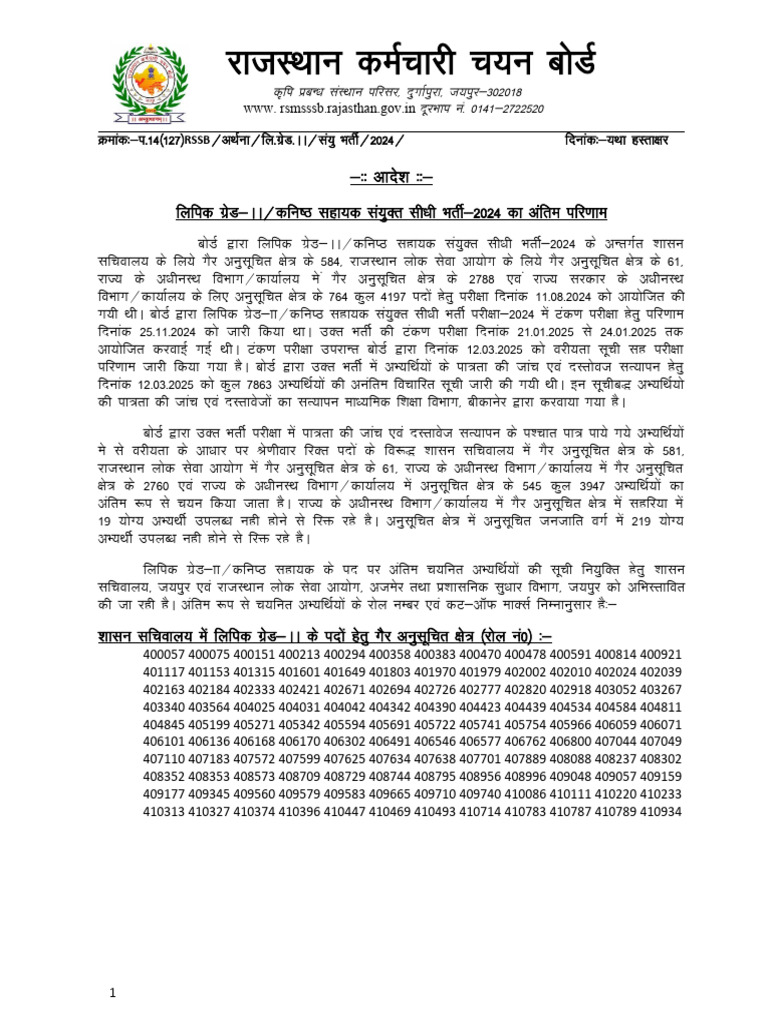 Rajasthan LDC Cut Off 2025 Results | PDF