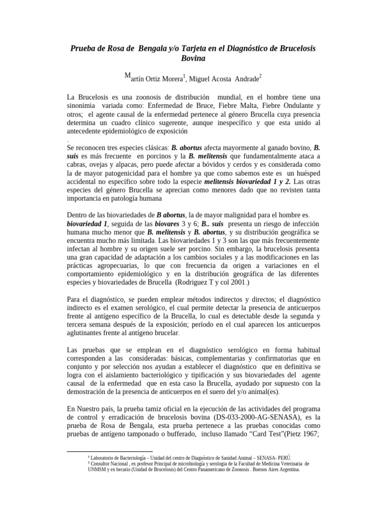 Diagnóstico de Brucelosis Bovina: Rosa de Bengala | PDF | Ciencias de ...