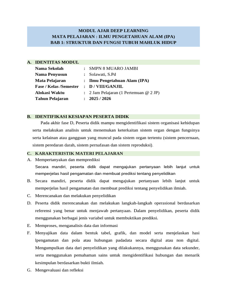 Modul Ajar Deep Learning IPA Kelas VIII | PDF