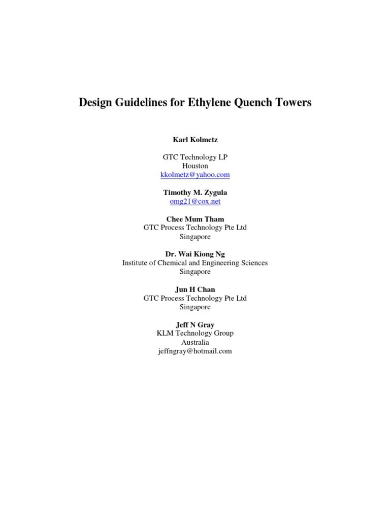 Ethylene Quench Tower Design Guidelines | PDF | Cracking (Chemistry ...