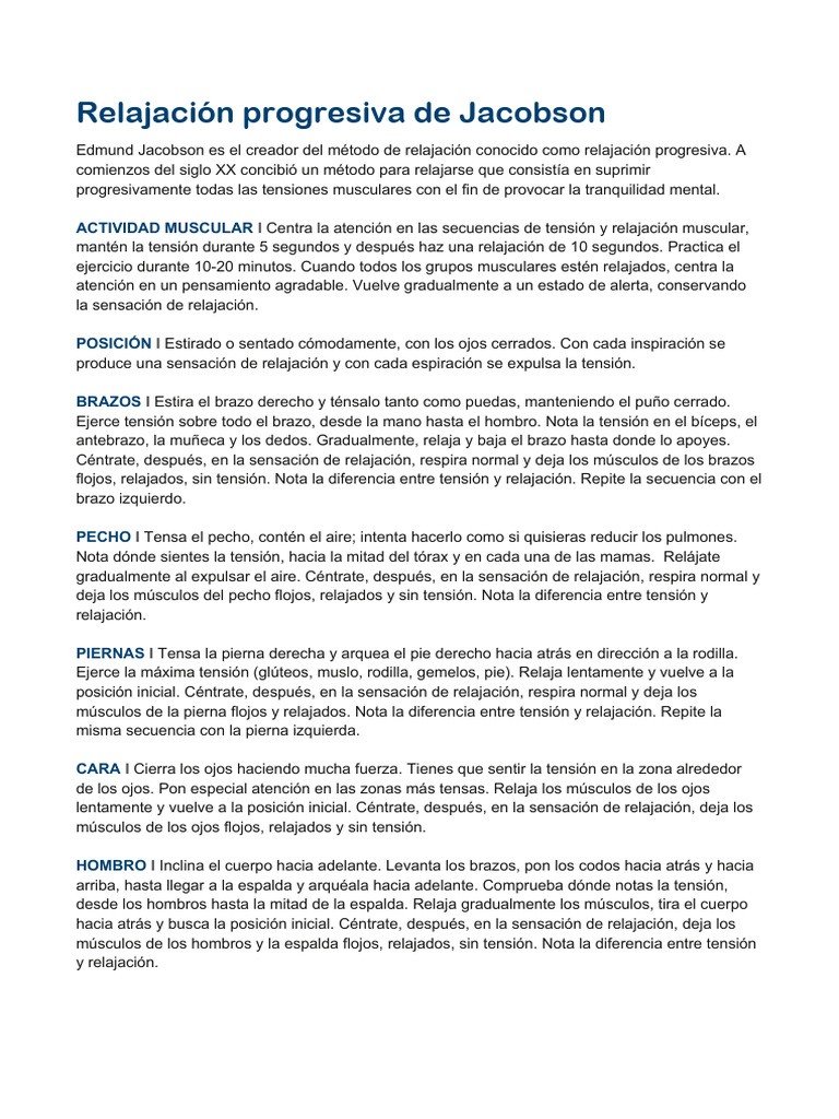 Relajación Progresiva de Jacobson | PDF