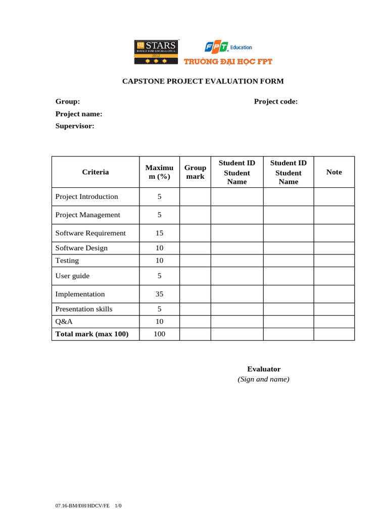 SEP490 - Capstone Project Evaluation Form | PDF
