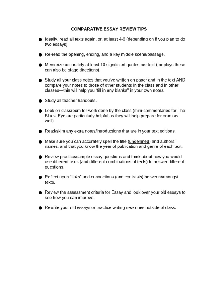Comparative Essay Review Strategies | PDF