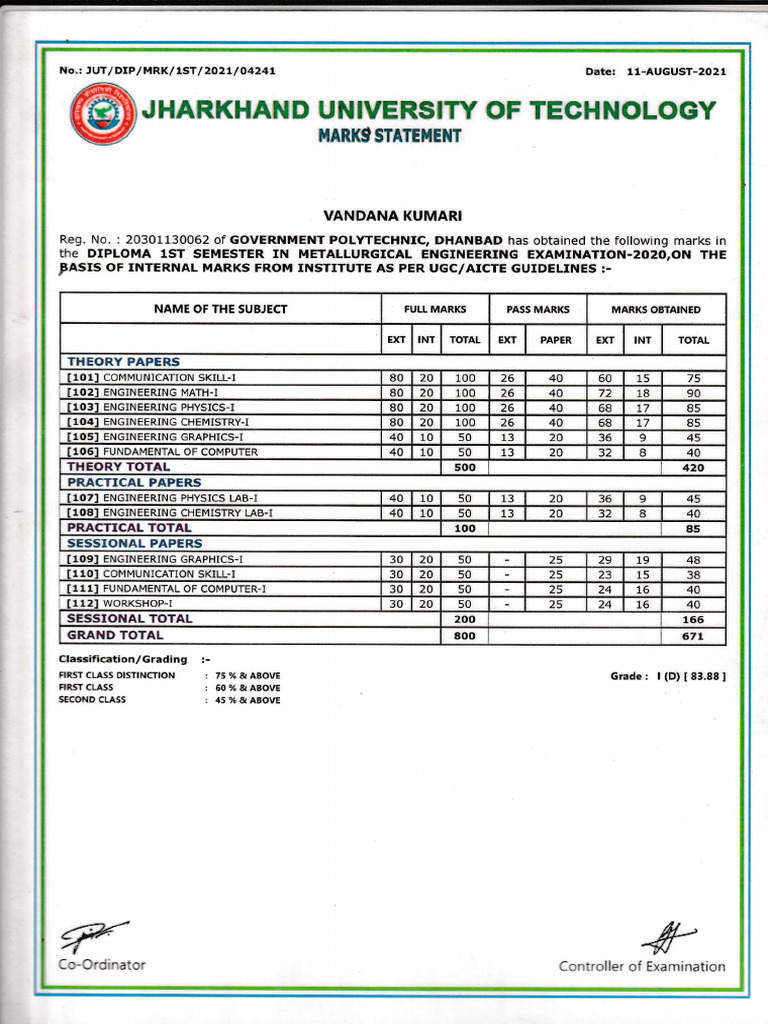 Marksheet 1ST To 6TH - 20250901 - 0001 | PDF | Chemical Substances ...