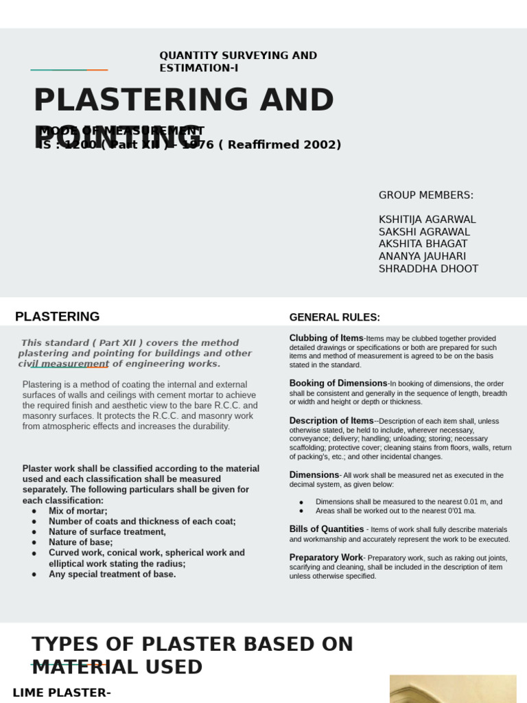 Plastering and Pointing Measurement Guide | PDF | Plaster | Lime (Material)