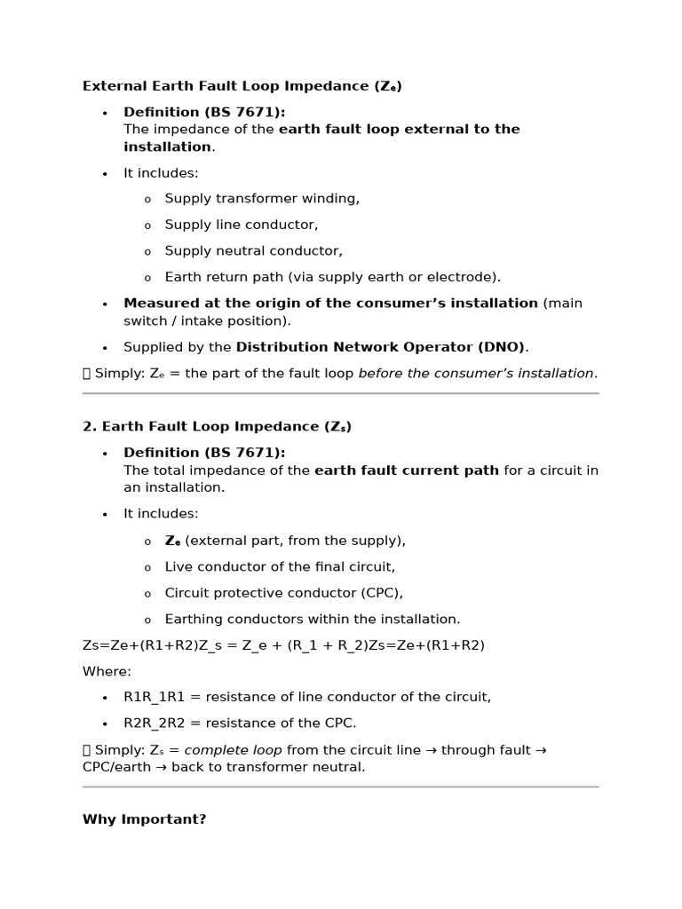 External Earth Fault Loop Impedance Explained | PDF