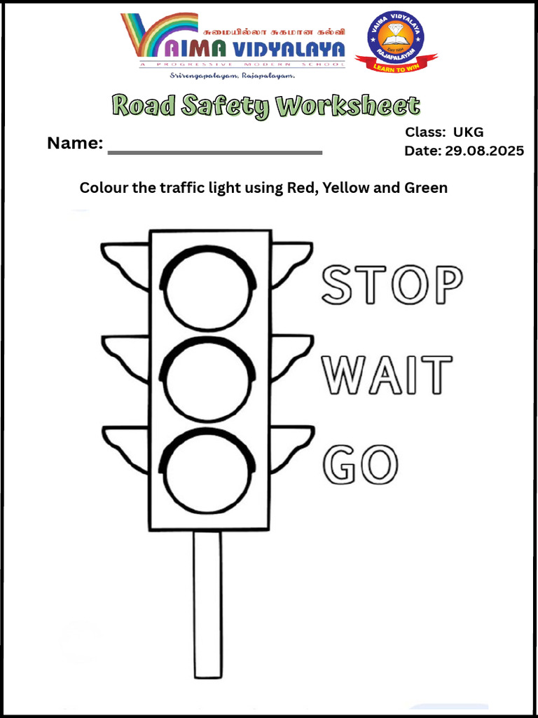 Traffic Light Worksheet for UKG | PDF