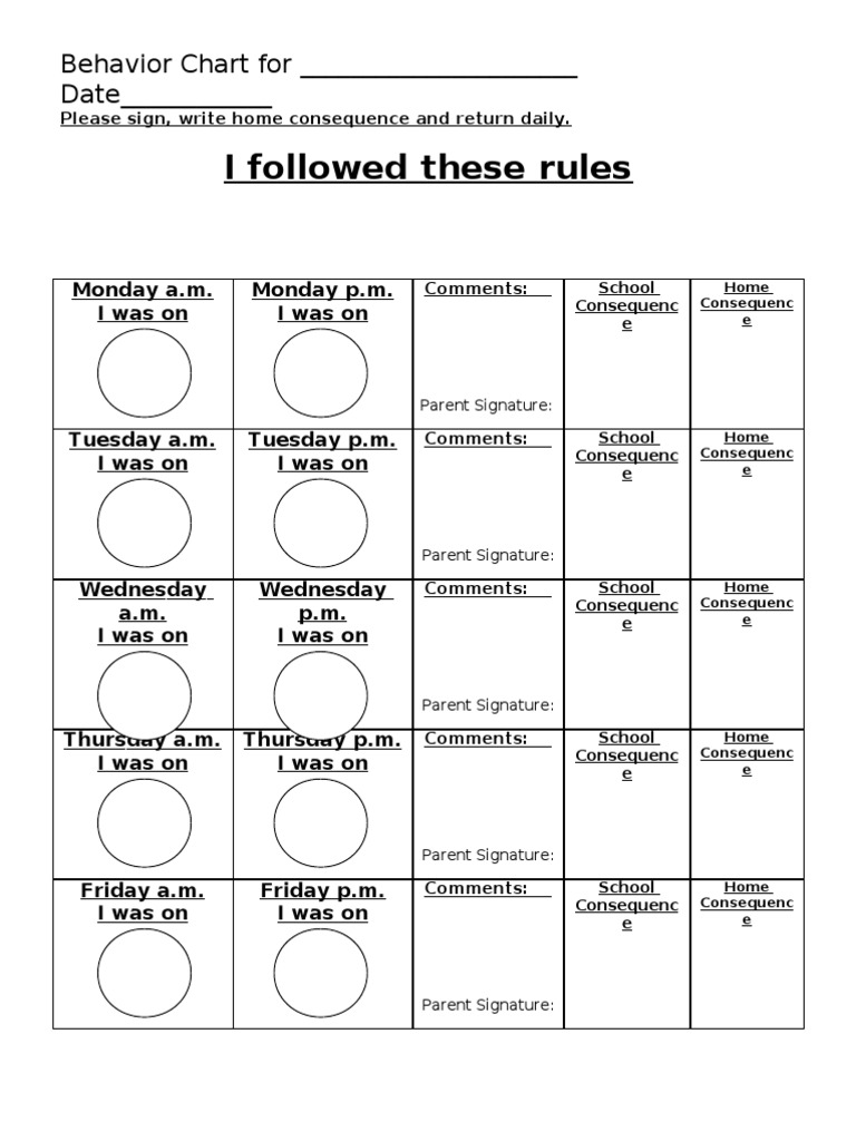 Behavior Chart For Am and PM | PDF | Language Arts & Discipline | Self ...