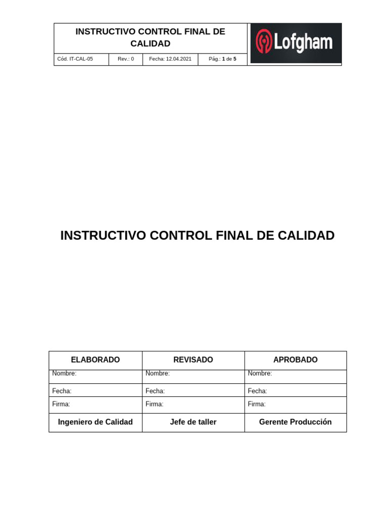 Instructivo de Control de Calidad Final | PDF | Rodamiento (Mecánico ...
