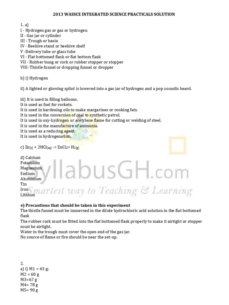 WASSCE Integrated Science Practical Solutions | PDF | Motor Neuron