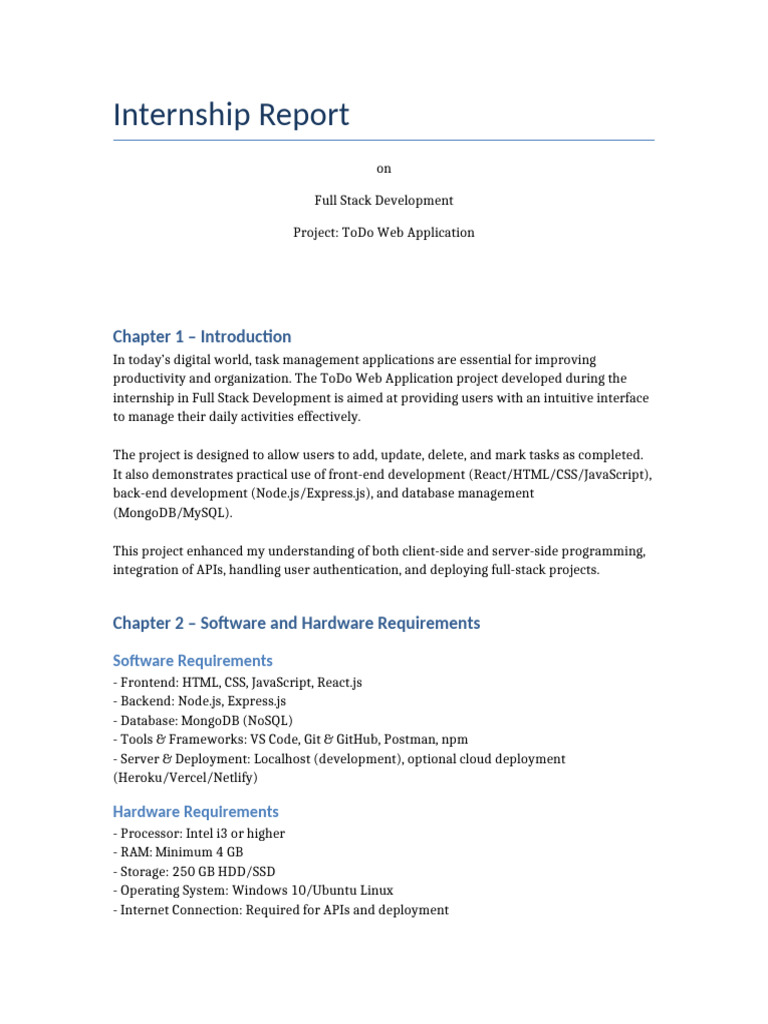 Internship Report FullStack Todo | PDF | Software Development | Computing