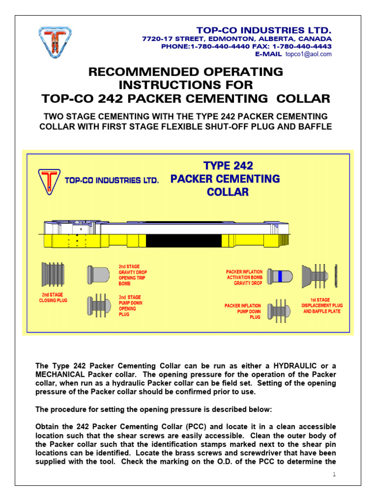 Type 242 Packer Cementing Collar Guide | PDF | Casing (Borehole) | Pump