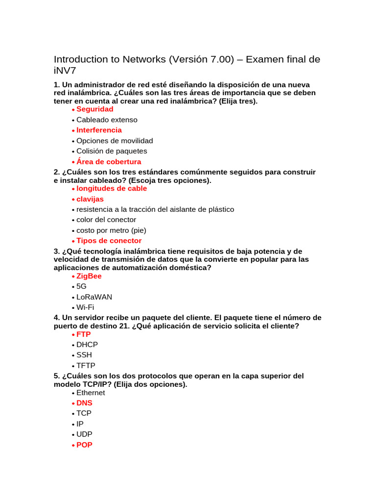 Examenes Final Ccna v7 - Itn v7 | PDF | Protocolos de internet | Red de computadoras