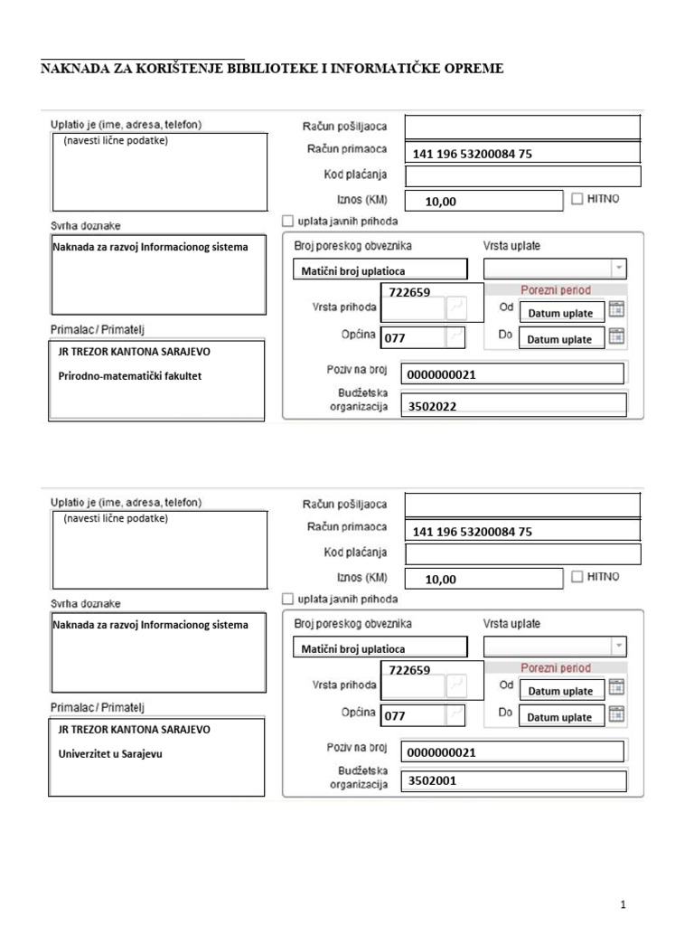 Uplatnice EUNSA I Biblioteka Primjerak Uplatnice2024 | PDF