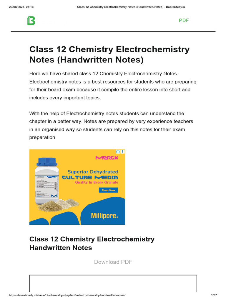 Class 12 Chemistry Electrochemistry Notes (Handwritten Notes ...