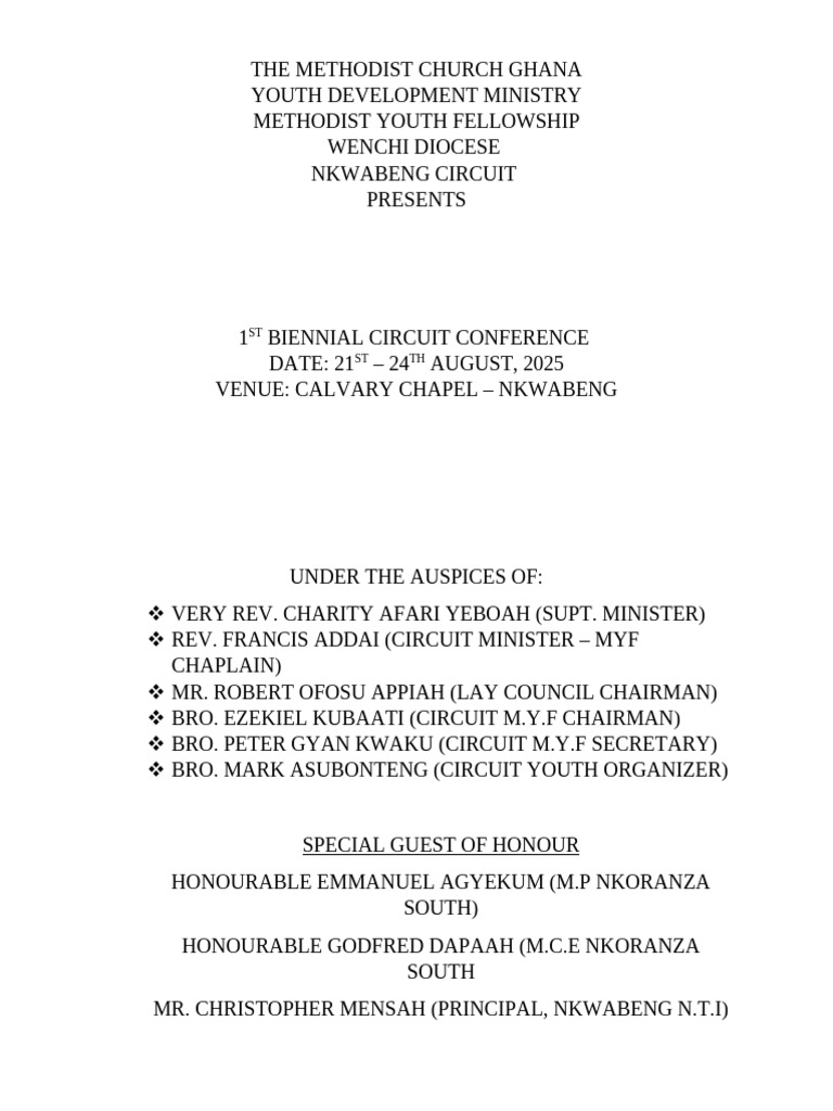 Nkwabeng Circuit Biennial Conference | PDF | Methodism | Jesus