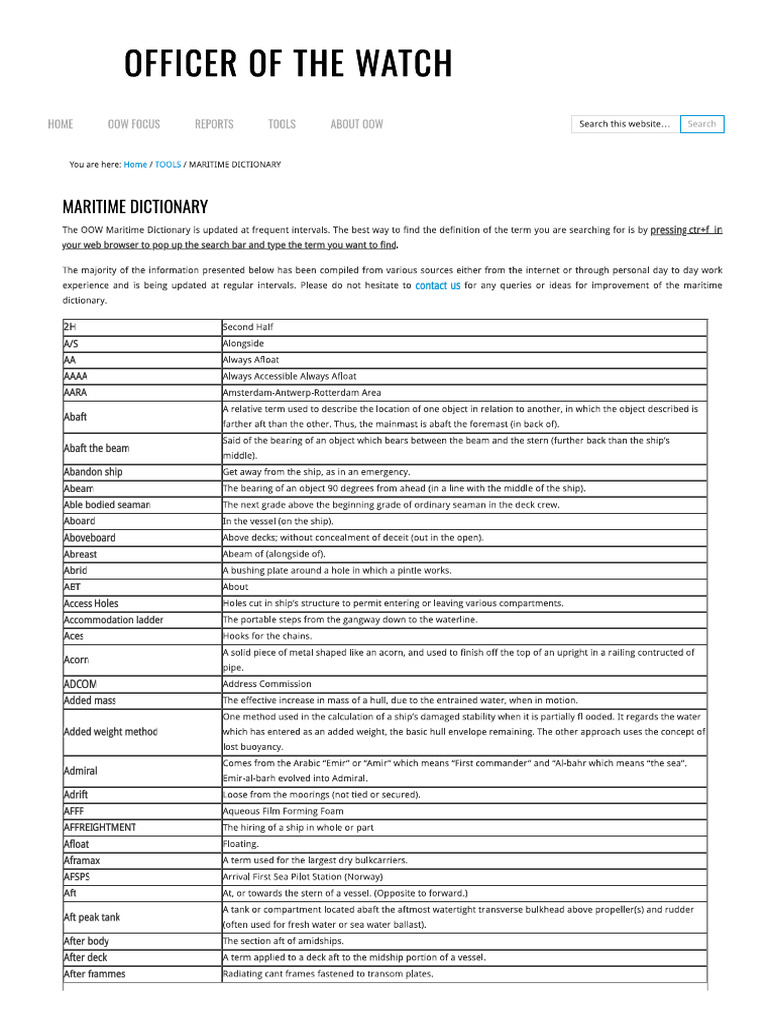 Maritime Terms Dictionary | PDF