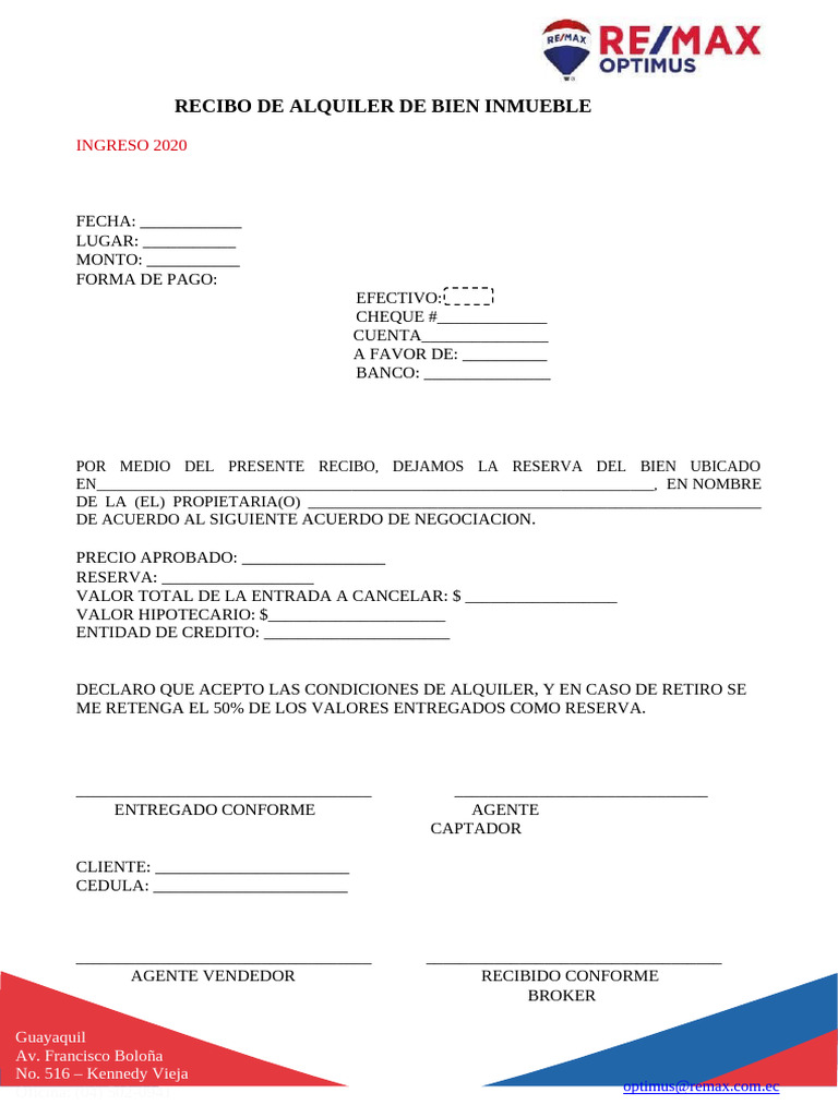Recibo de Alquiler: Formato PDF Gratis | PDF