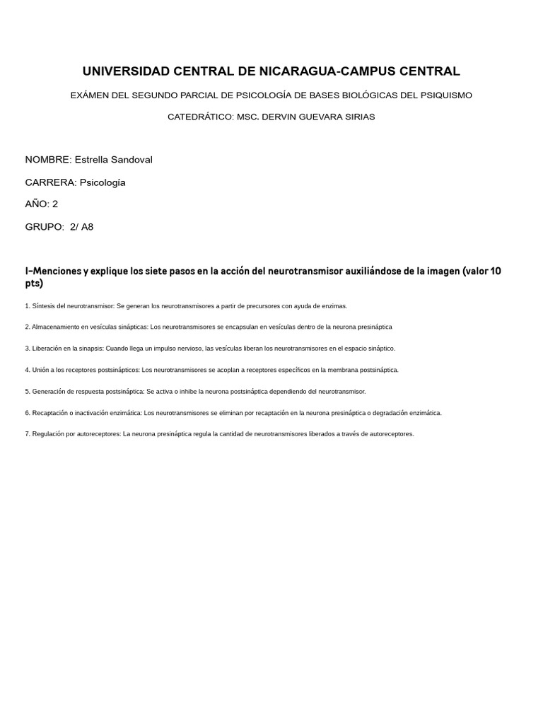 EXAMEN II PARCIAL (2) .Docx - 20250125 - 120520 - 0000 | PDF | Sinapsis | Neurotransmisor