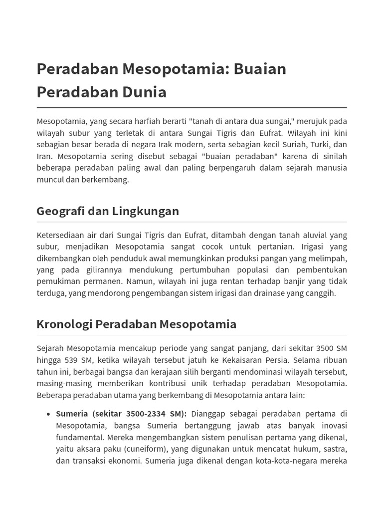 Peradaban Mesopotamia: Buaian Inovasi Manusia | PDF