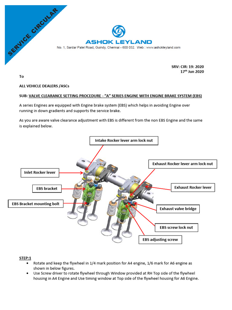 SRV CIR 19 2020 - Valve Clearance Setting Procedure - "A" Series Engine ...