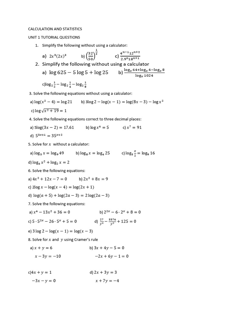 Calc & Stats Tutorial Questions Unit 1 | PDF | Chess | Chess Theory