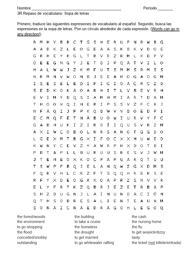 3R Repaso de Vocabulario - Sopa de Letras | PDF
