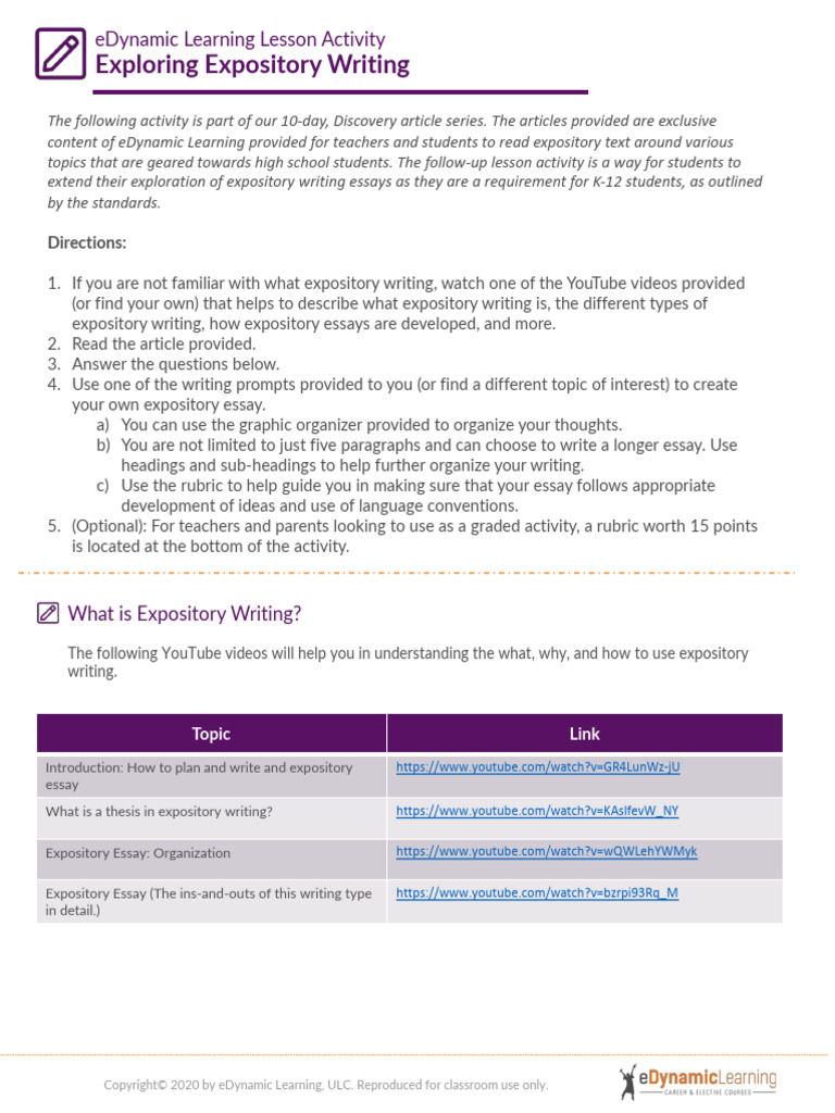 Edynamic Learning Discovery Arcticle Expository Essay Activity | PDF ...