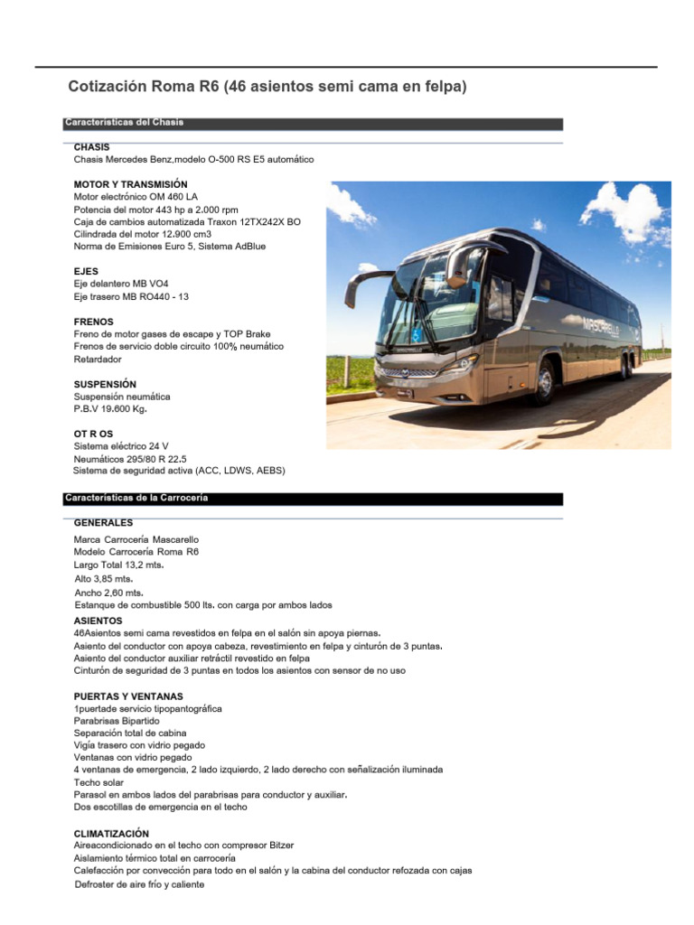 Cotización Bus Mercedes Roma R6 | PDF