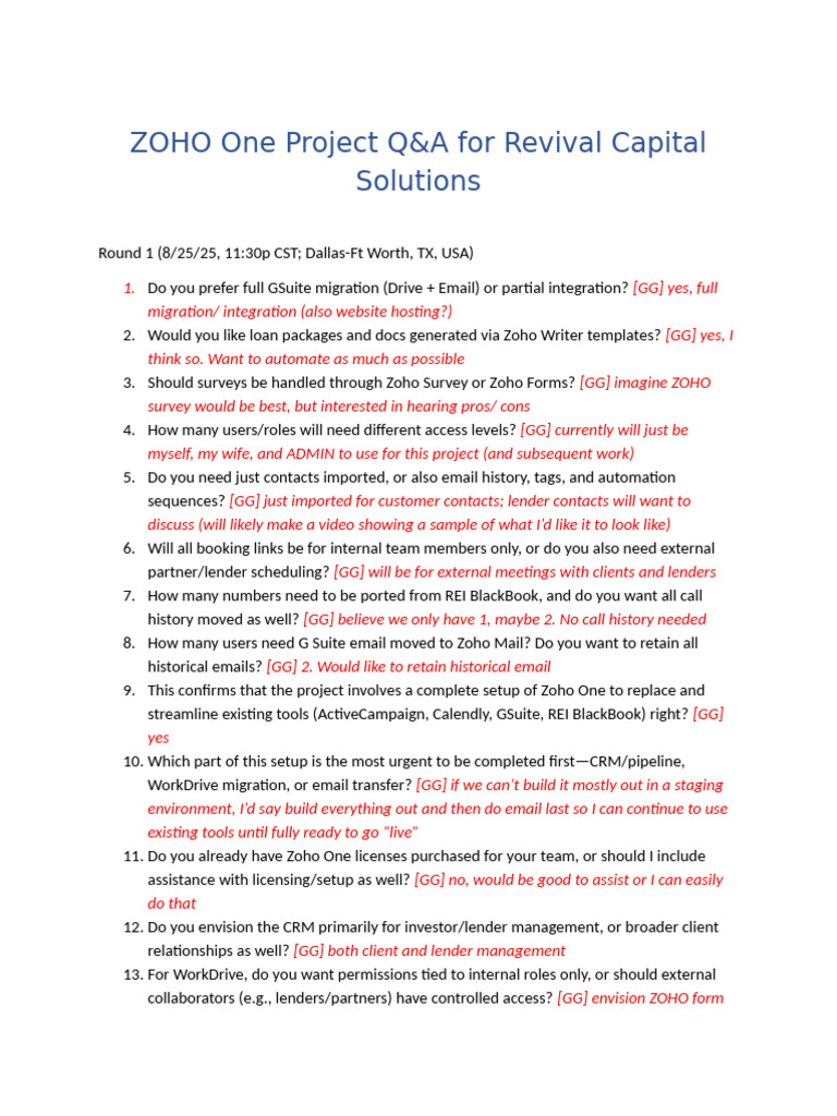 Zoho One Project Q&A for Revival Capital | PDF | Loans | Customer ...