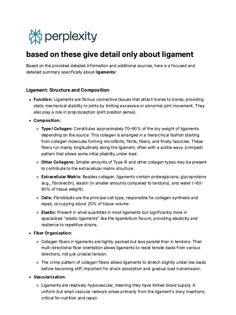 Based On These Give Detail Only About Ligament | PDF | Collagen | Tendon