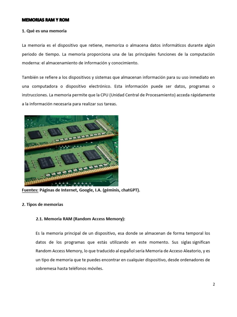Tipos de Memoria en Computadoras | PDF | Almacenamiento de datos de la ...