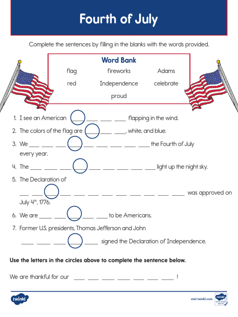 Fourth of July Riddle Activity Sheet | PDF