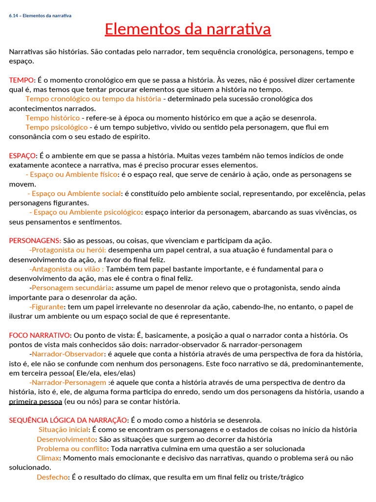 Elementos Essenciais da Narrativa | PDF | Narrativa | Tempo